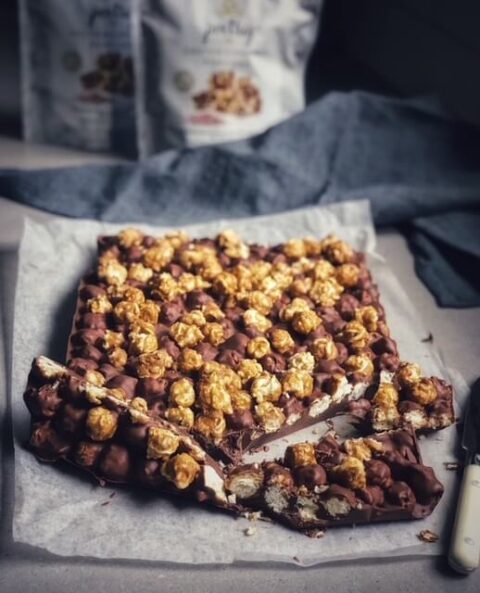 Salted Caramel Popcorn and Chocolate Slice - Poetry Fine Foods